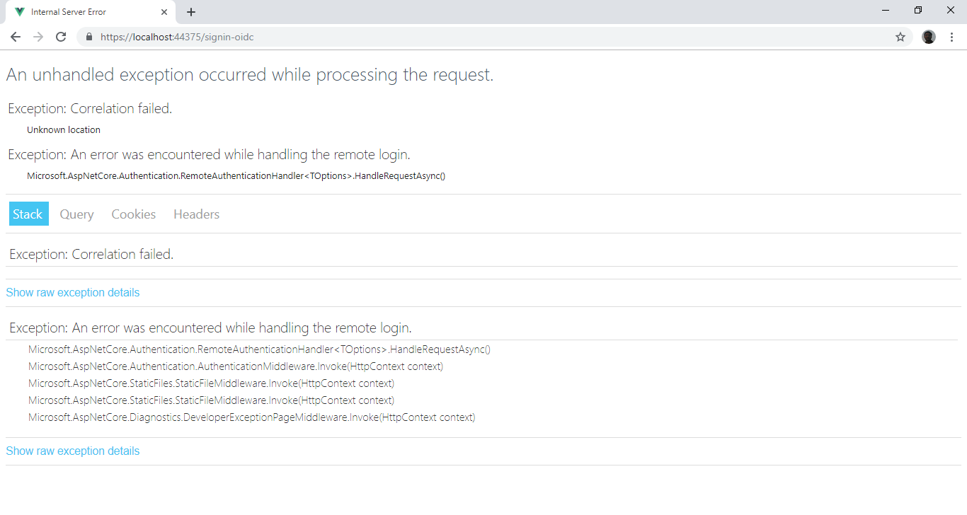Exception Correlation Failed Unknown Location · Issue 7501 · Dotnet Aspnetcore · Github