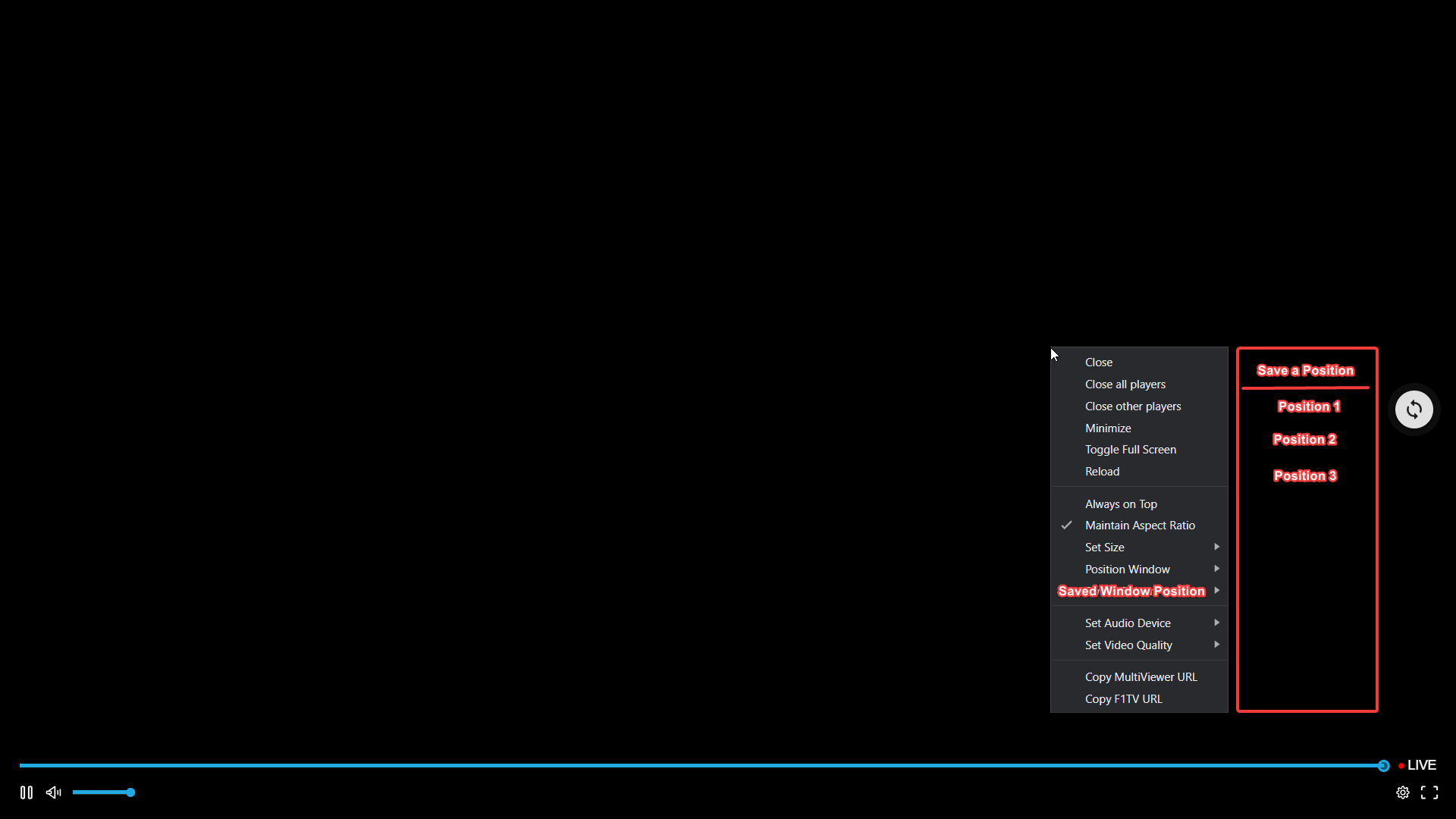 Option to choose custom saved Window position from the right click menu · f1multiviewer issue ...