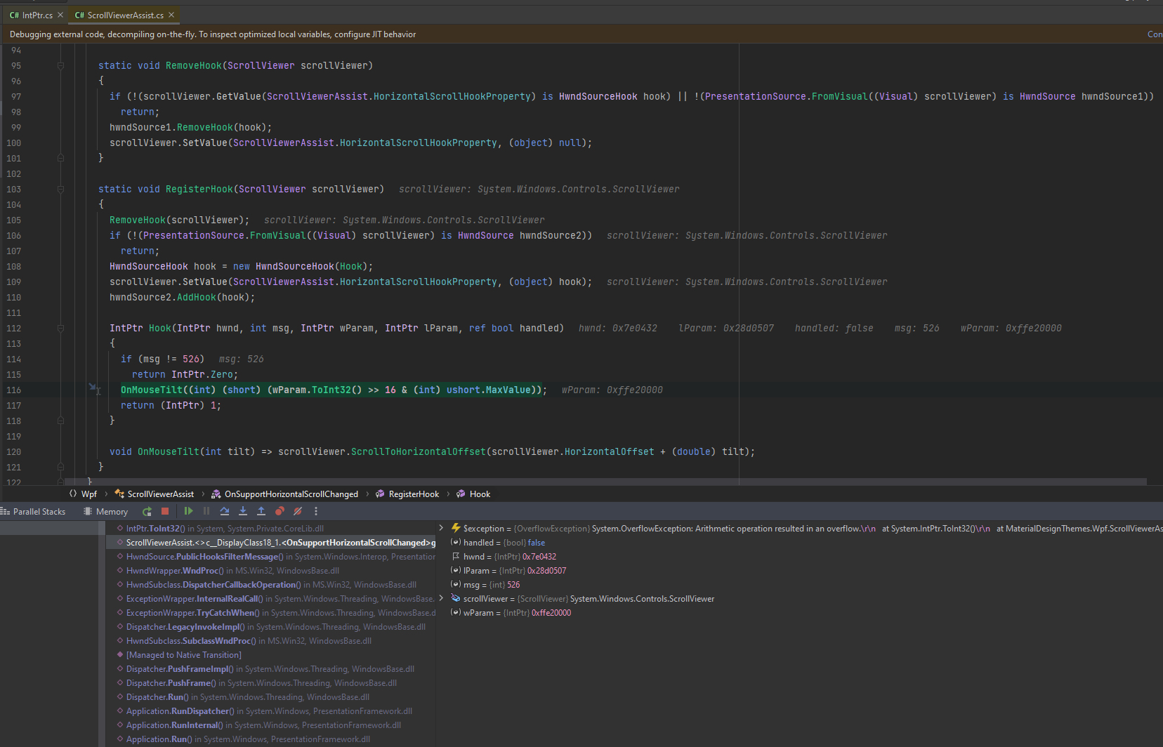 OnSupportHorizontalScrollChanged method in MaterialDesignThemes.Wpf.ScrollViewerAssist class ...
