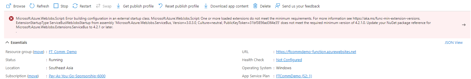 Error Microsoft.Azure.WebJobs.Extensions.ServiceBus to 4.2.1 or later · Issue #1023 · OfficeDev ...