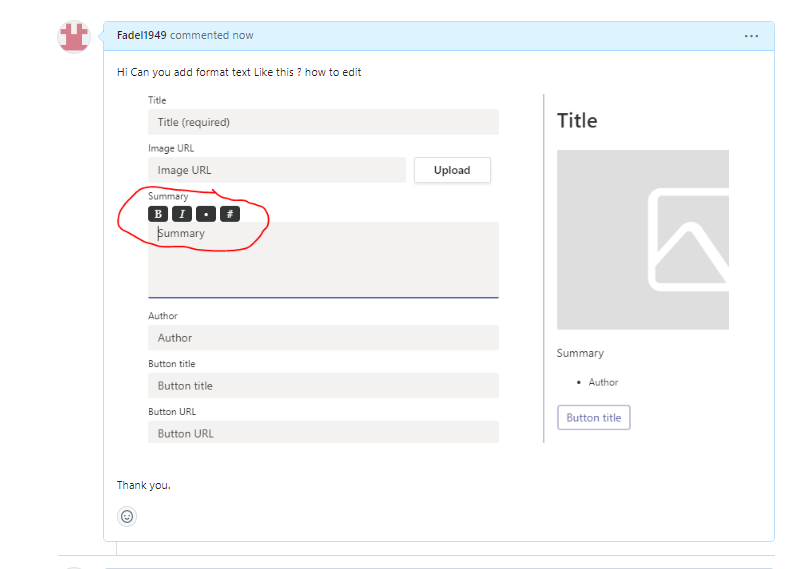 Hi Can add format text Like this ? how to edit · Issue #1057 · OfficeDev/microsoft-teams-apps ...