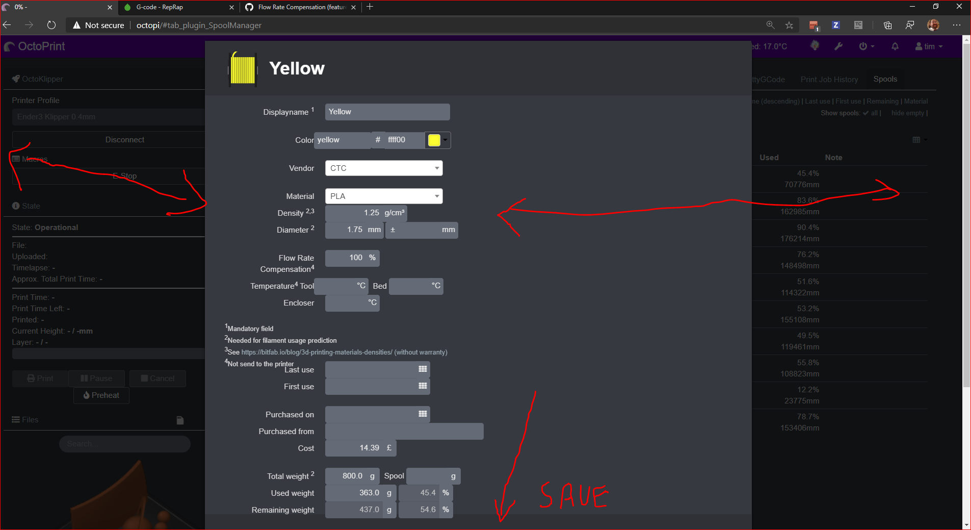 Flow Rate Compensation (feature request) · Issue #35 · OllisGit/OctoPrint-SpoolManager · GitHub