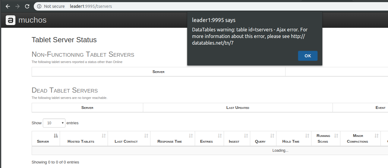 Saw datatables error in monitor while agitating · Issue #1258 · apache/accumulo · GitHub