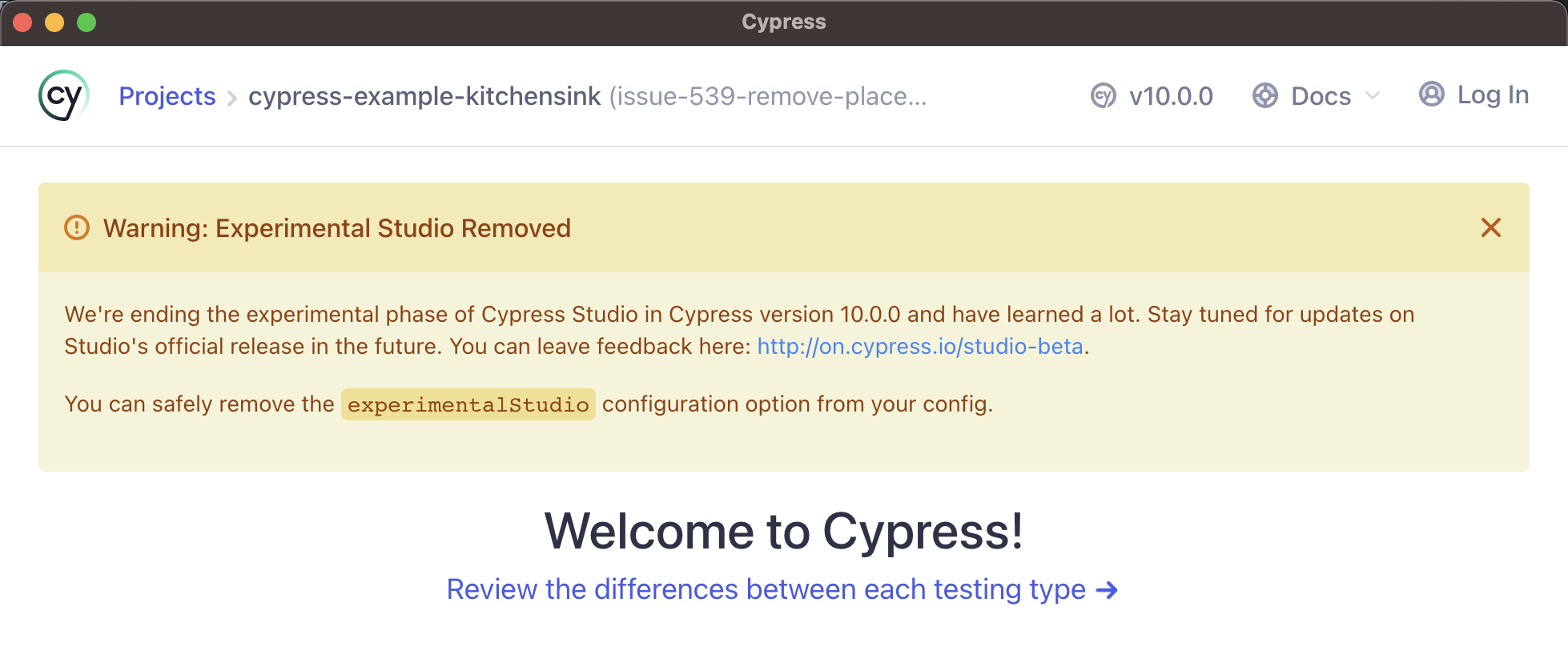 Cypress Studio removal message + link are misleading · Issue #22008 · cypress-io/cypress · GitHub