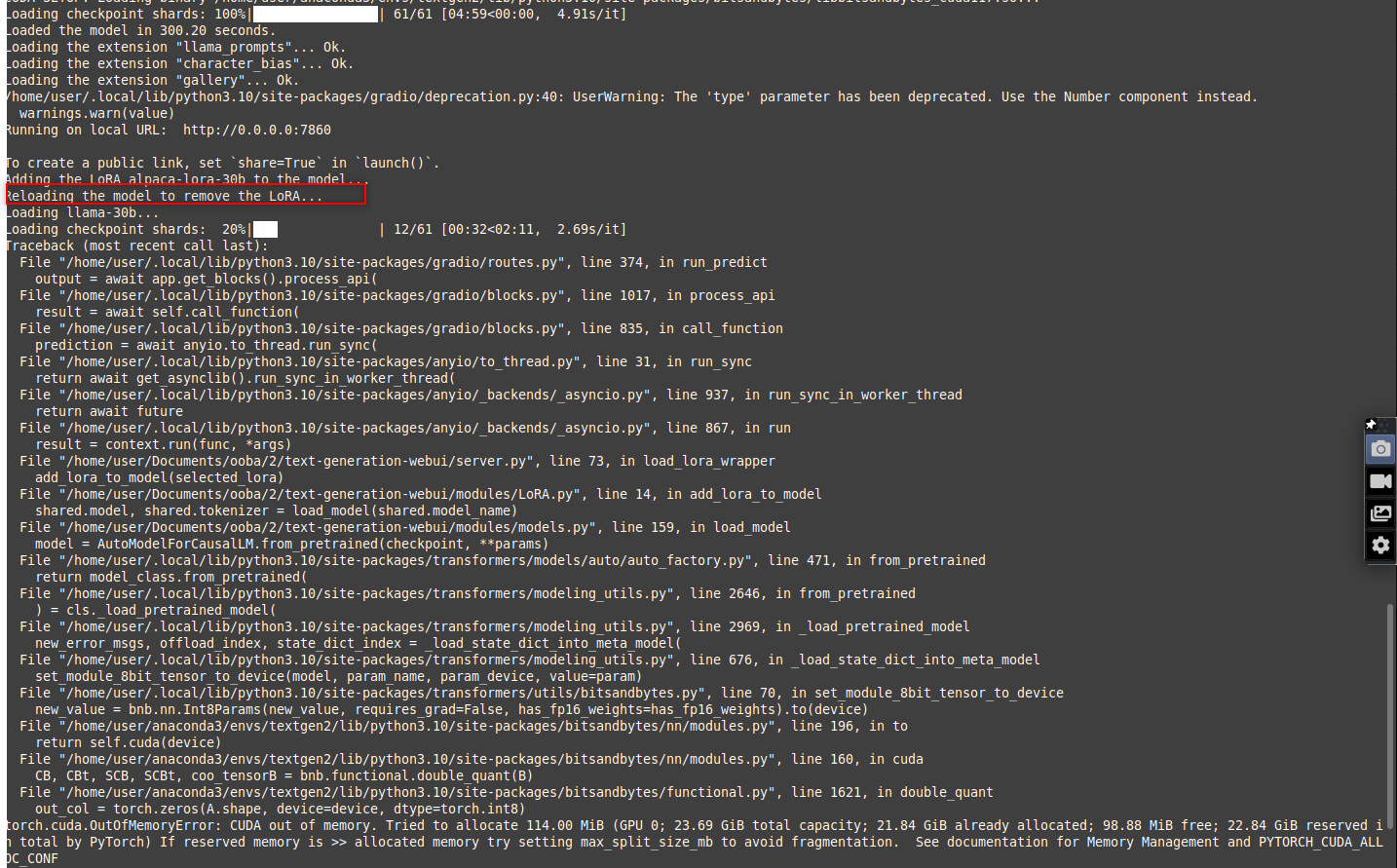 Unable to Unload LoRA · Issue #524 · oobabooga/text-generation-webui · GitHub