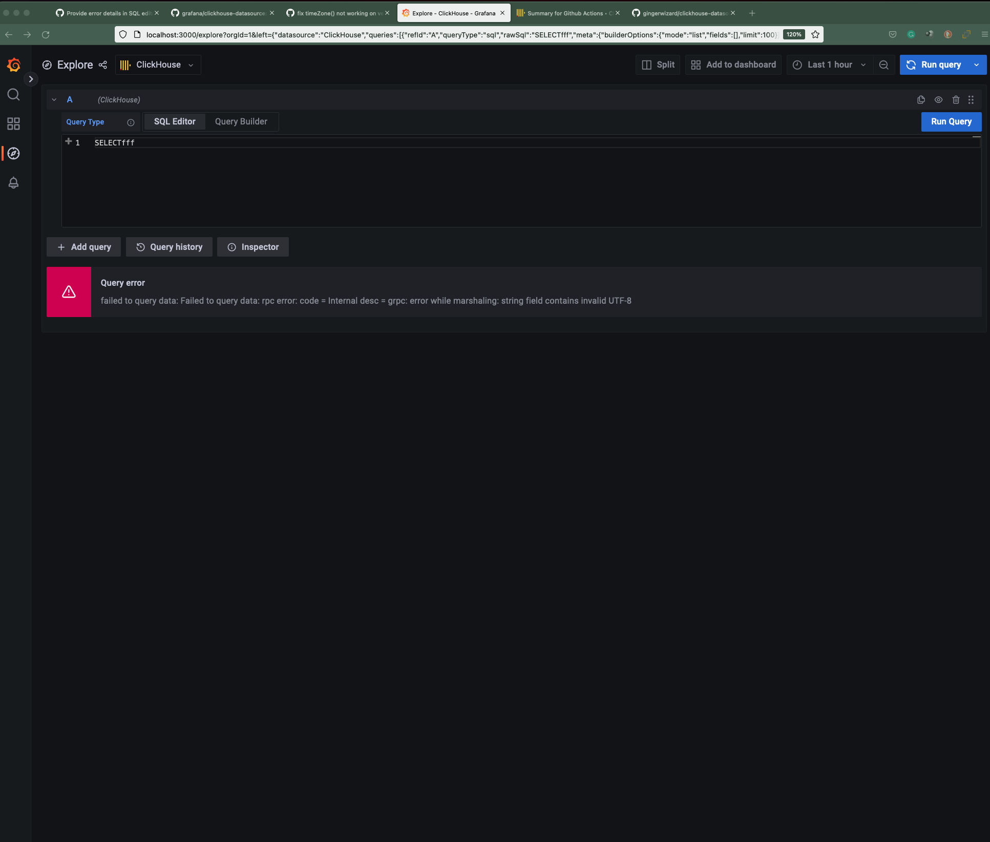 Provide error details in SQL editor · Issue #206 · grafana/clickhouse-datasource · GitHub