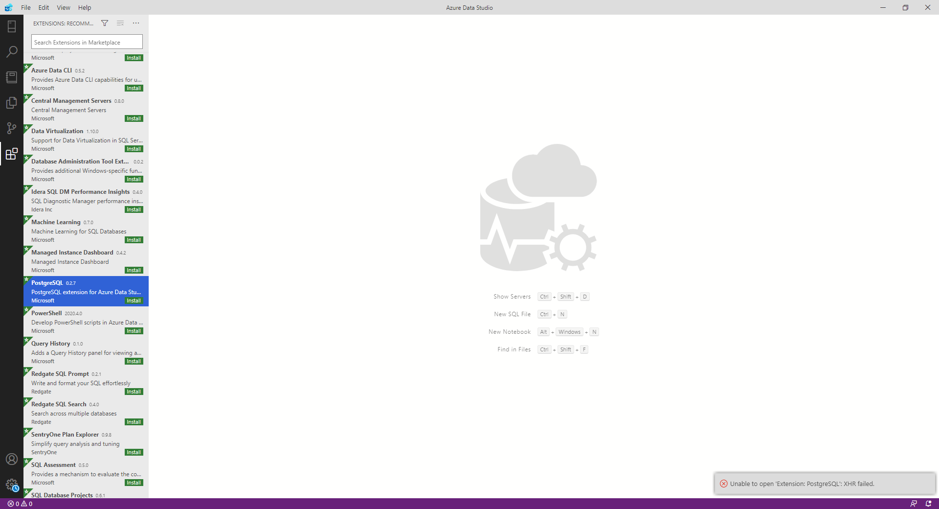 Unable to install most of the extensions · Issue #14480 · microsoft/azuredatastudio · GitHub