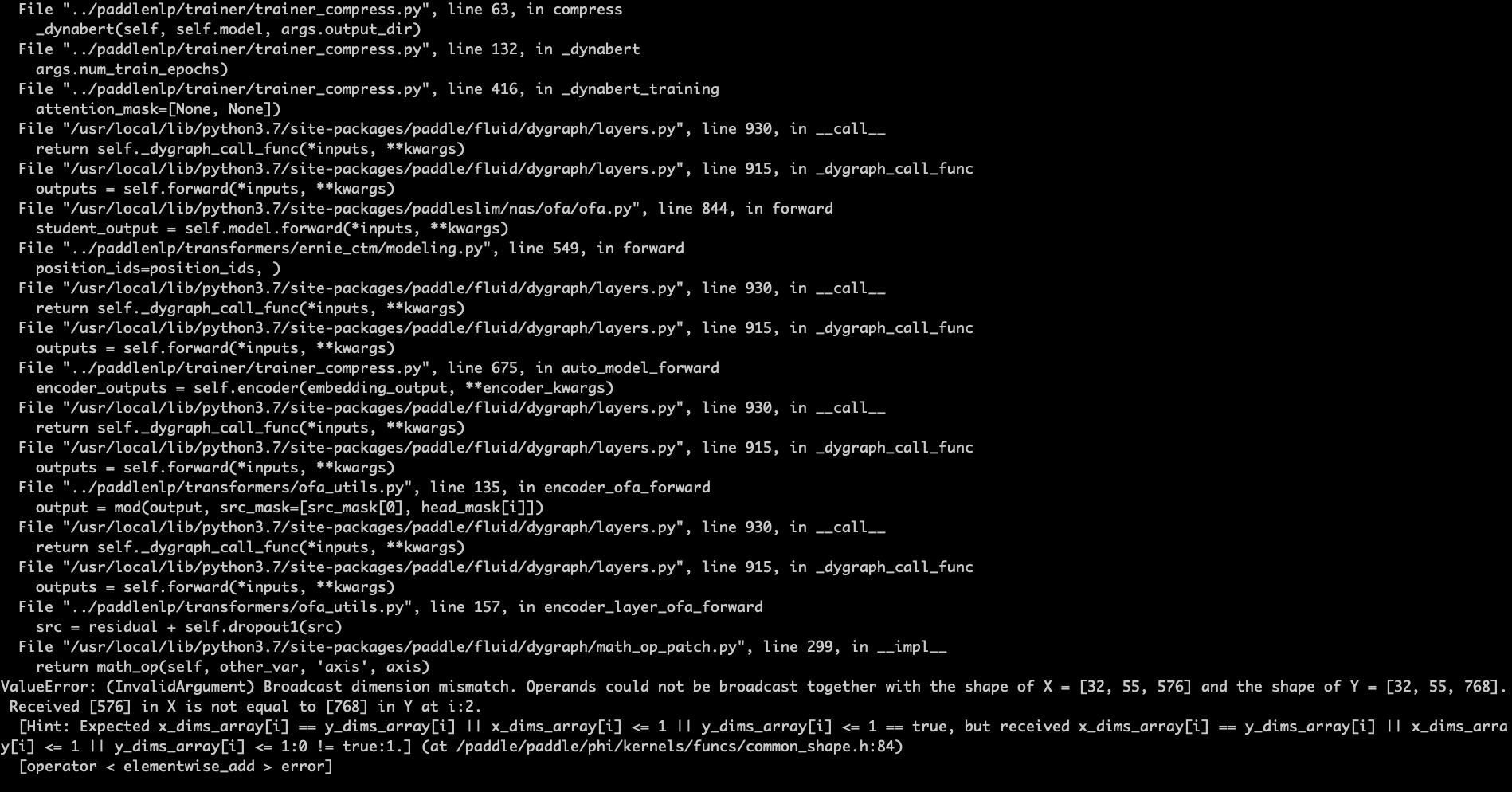 [Question]: 使用压缩脚本压缩Ernie-CTM模型，报错operator error · Issue #3531 · PaddlePaddle/PaddleNLP · GitHub