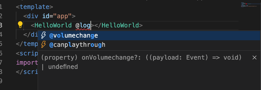 With Vue 27 Editor Has No Custom Event Hints · Issue 1570 · Vuejs 8764