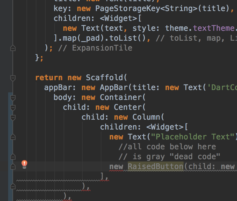 IntelliJ missing comma causes code below it to be marked as dead ...