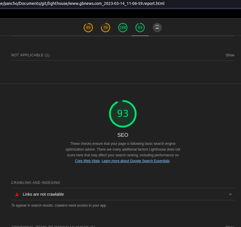 SEO audit error with unescaped query params on browser version and on https://pagespeed.web.dev ...