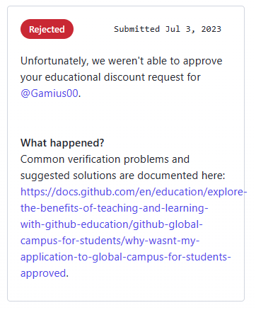GitHub Student Pack Rejection · community · Discussion #59979 · GitHub