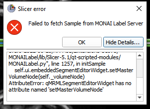 Failed to fetch Sample from MONAI Label Server · Issue #859 · Project-MONAI/MONAILabel · GitHub