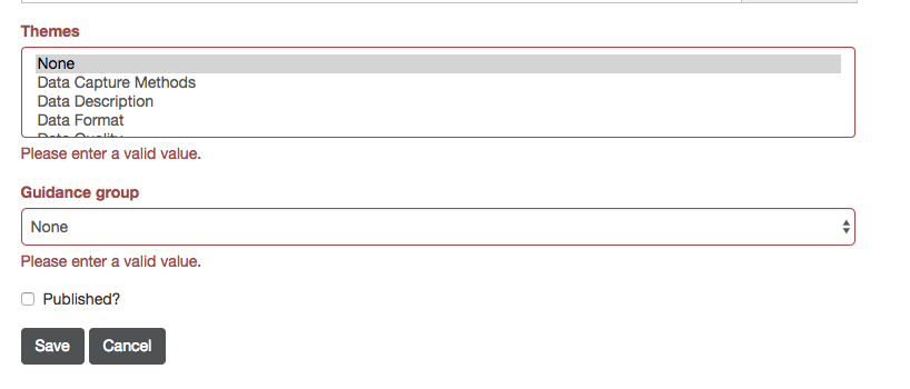 Remove "None" option for Themes and Guidance group · Issue #907 · DMPRoadmap/roadmap · GitHub