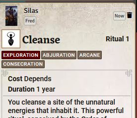 When cast, the "Cost" field of Rituals specifically actually returns the "Cast Time" field ...