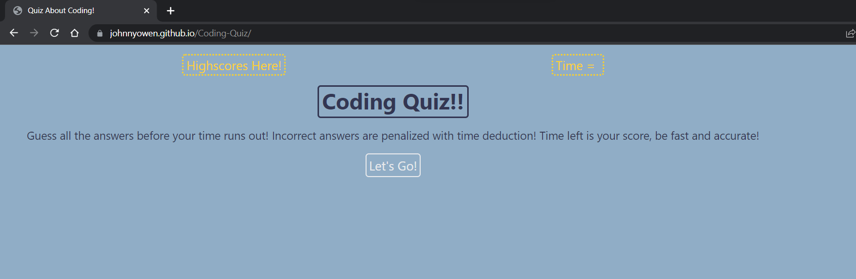 GitHub - johnnyowen/Coding-Quiz