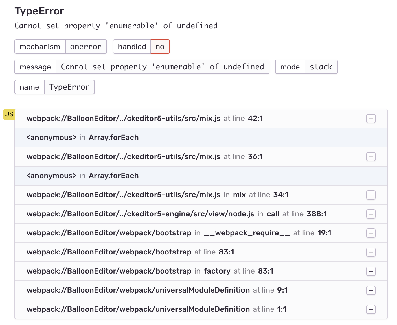 Cannot set property 'enumerable' of undefined · Issue #2040 · ckeditor/ckeditor5 · GitHub