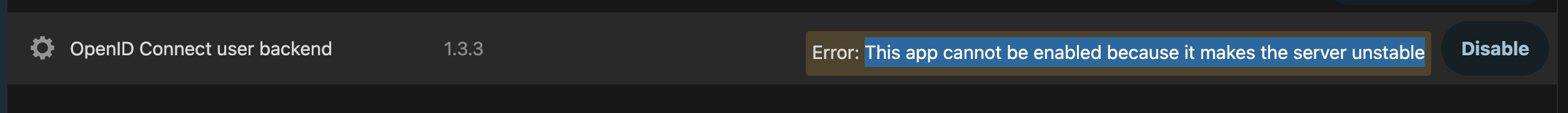 Unable to install: This app cannot be enabled because it makes the ...
