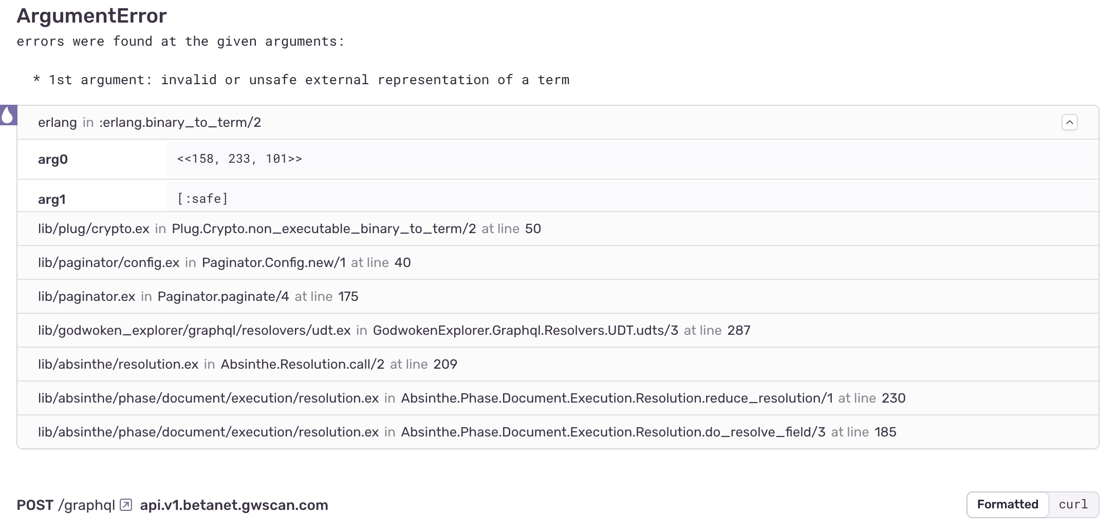 Testnet Graphql ArgumentError :erlang.binary_to_term/2 · Issue #1336 ...