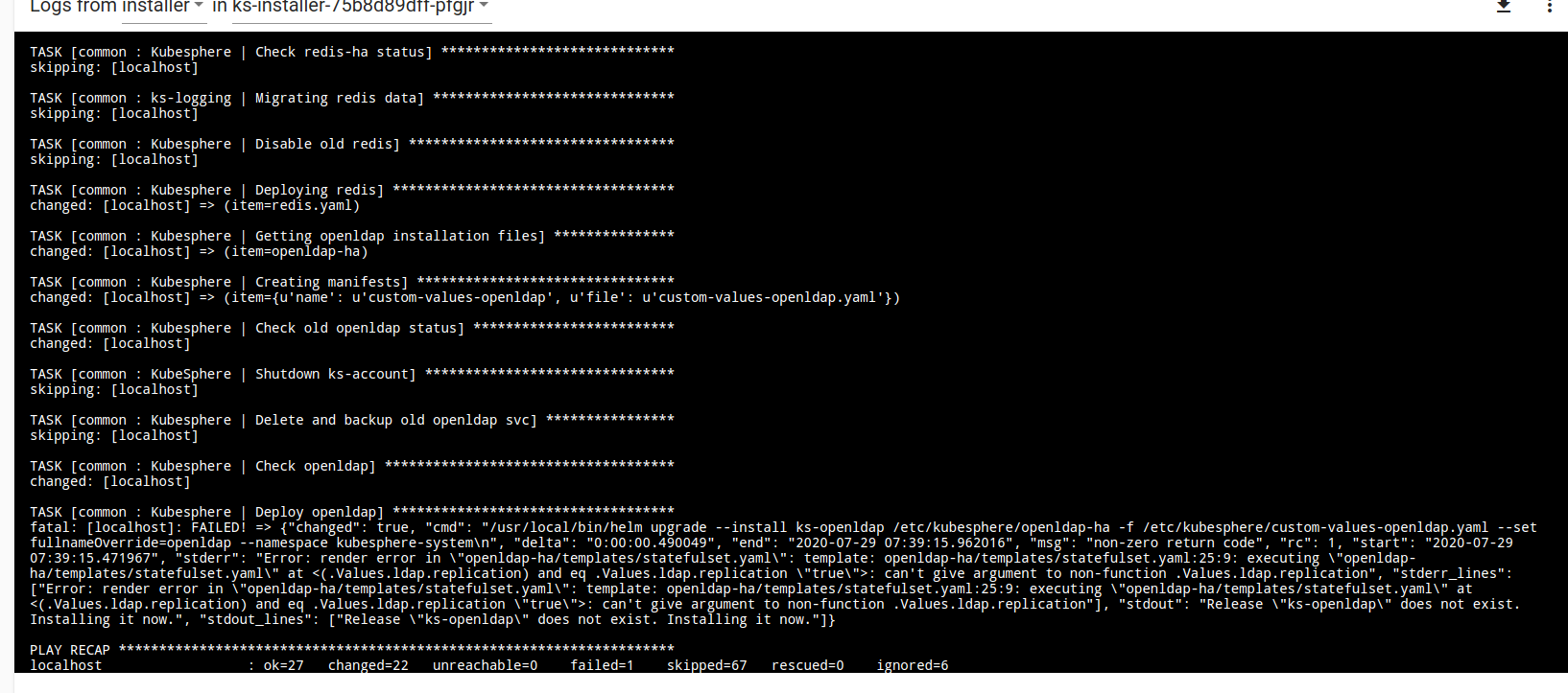 Release \"ks-openldap\" does not exist · Issue #2698 · kubesphere/kubesphere · GitHub