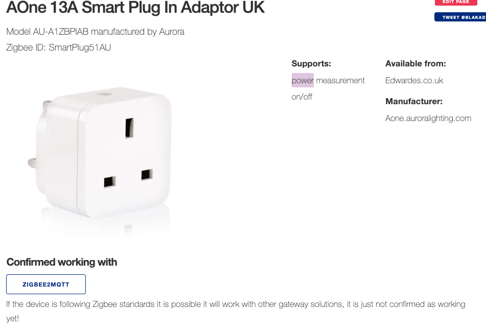 Aurora Aone Model Au A1zbpiab Uk Smart Plug Partially Working Incorrectly Identified · Issue