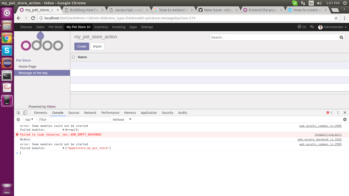 How can i print a message when a home page is loaded using widget in odoo10?? · Issue #18124 ...