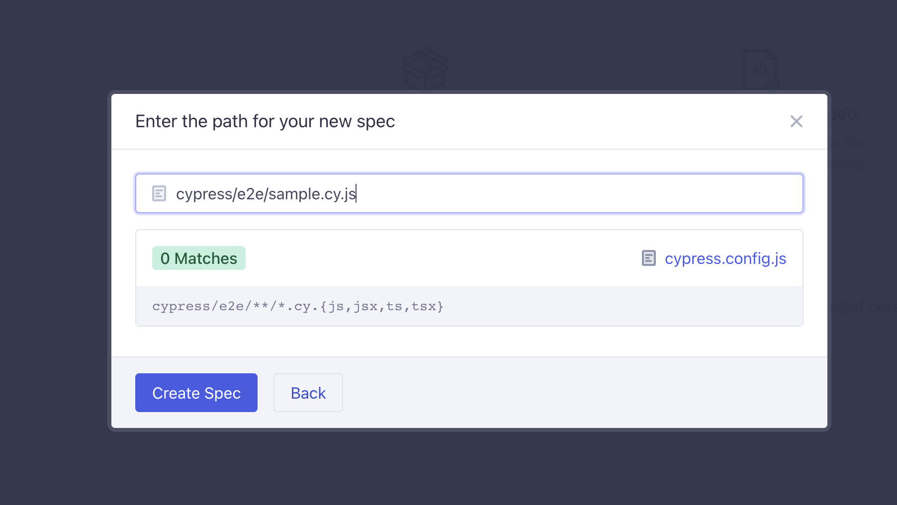 'Create Blank Spec' dialog should be a form. Hitting "Enter" should behave like a form submit ...