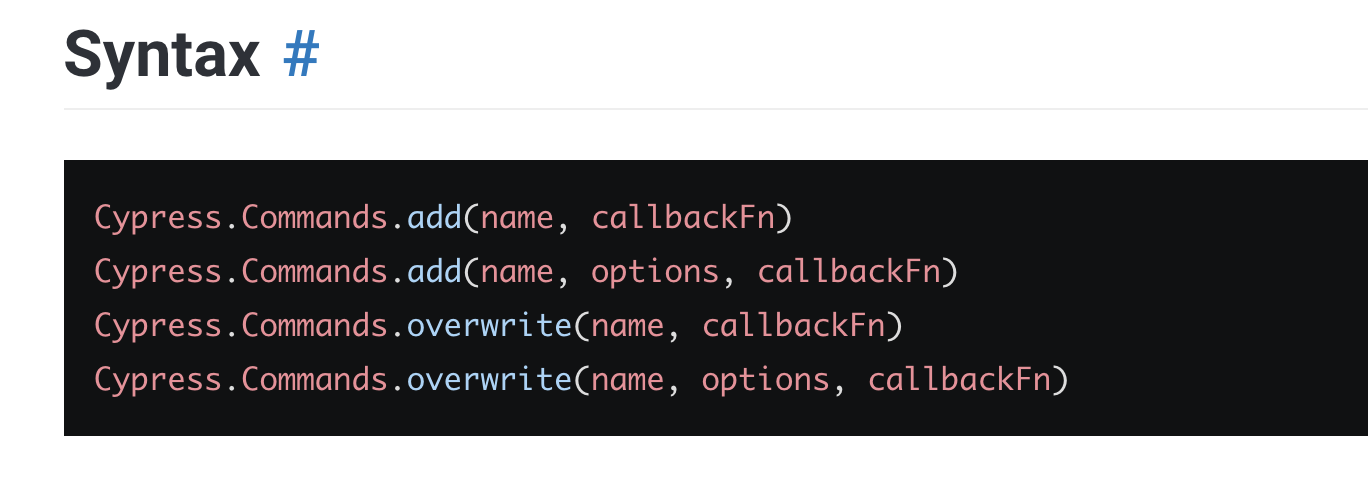 Cypress.Commands.overwrite says it accepts an options object, but it doesn't at all · Issue ...
