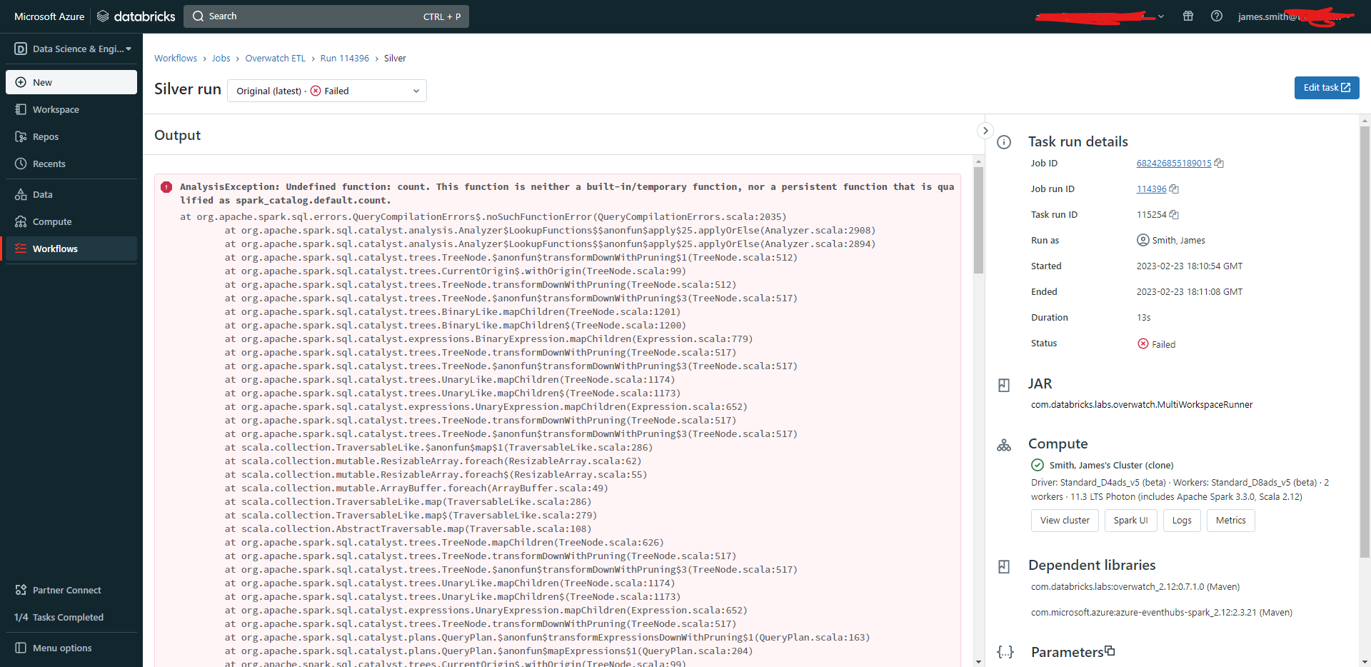 Silver task fails with error; Undefined function: count. · Issue #783 · databrickslabs/overwatch ...