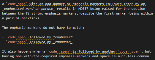 MD037 doesn't ignore emphasis markers within code span elements · Issue #113 · DavidAnson/vscode ...