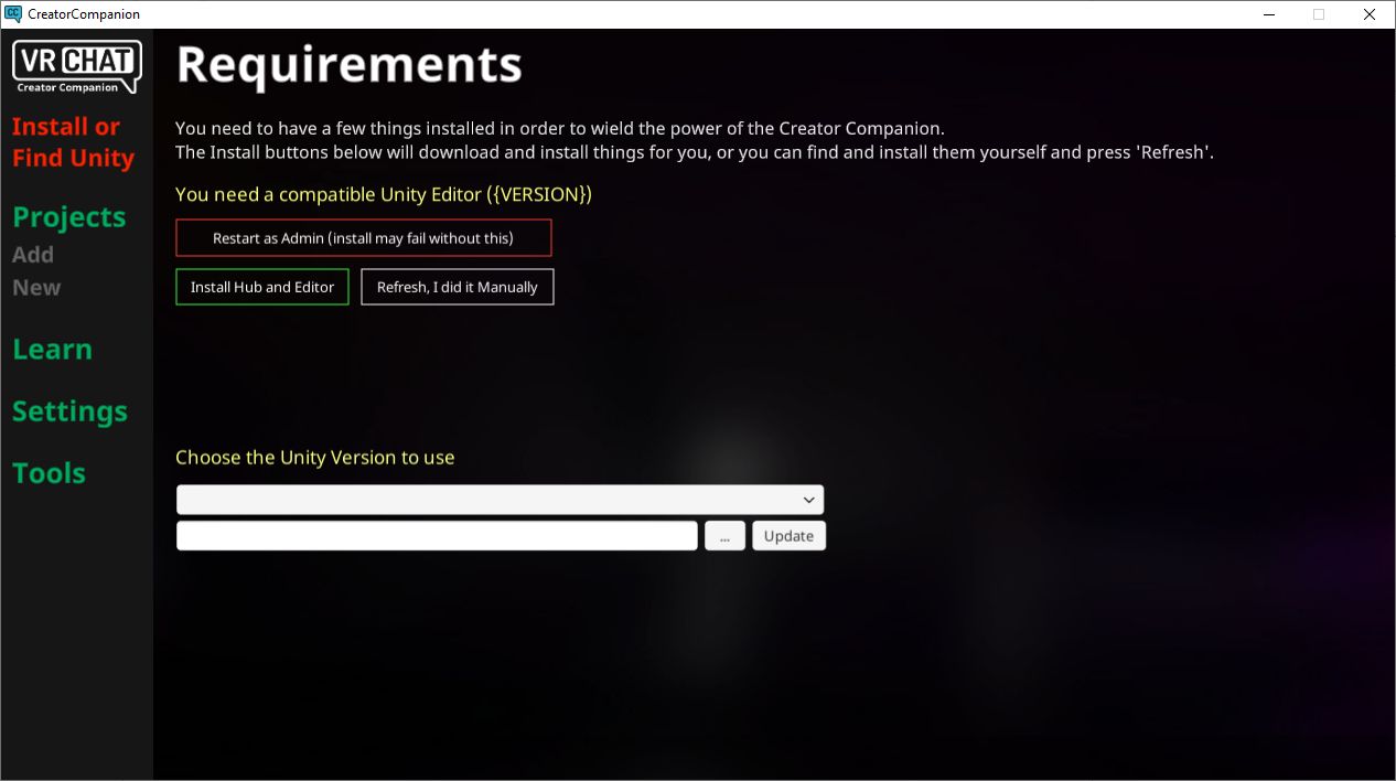 [BUG] Stuck on "requirement" screen after installation · Issue #110 · vrchat-community/creator ...
