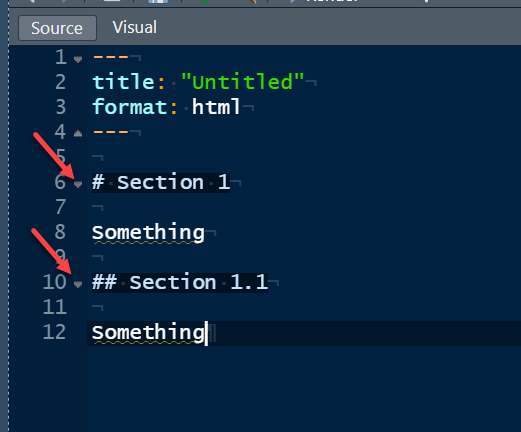 Fenced blocks `:::` disable ability to fold sections in R Markdown ...