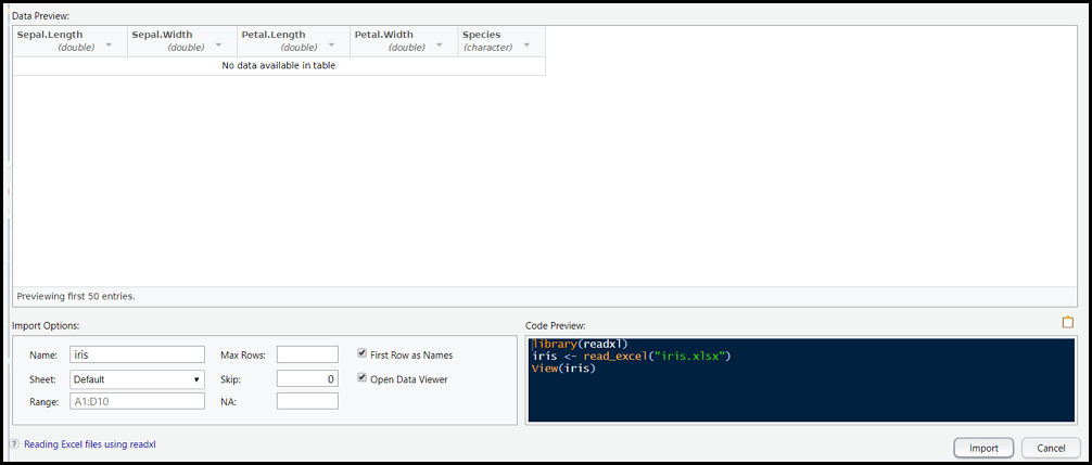 Preview in data import tools fail (from Excel, from Text: readr ...