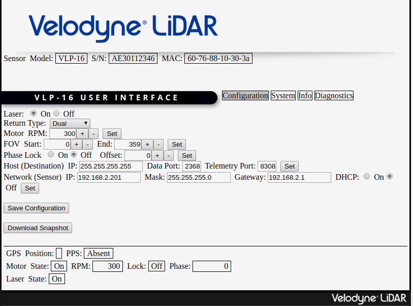 VLP-16 doesn't send data packet, only position packet · Issue #124 · ros-drivers/velodyne · GitHub