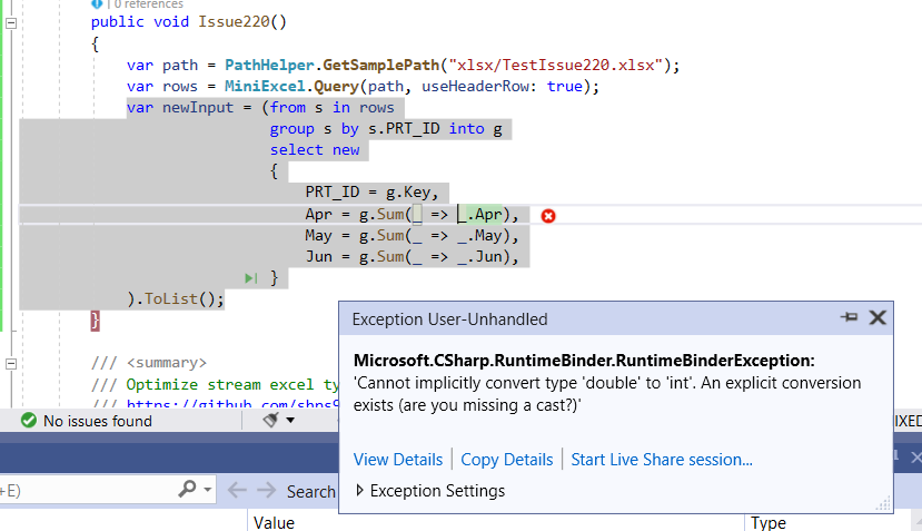 Dynamic Query can't summary numeric cell value default, need to cast · Issue #220 · mini ...
