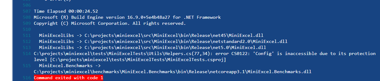 APPVEYOR error CS0122: 'Config' is inaccessible due to its protection level · Issue #258 · mini ...