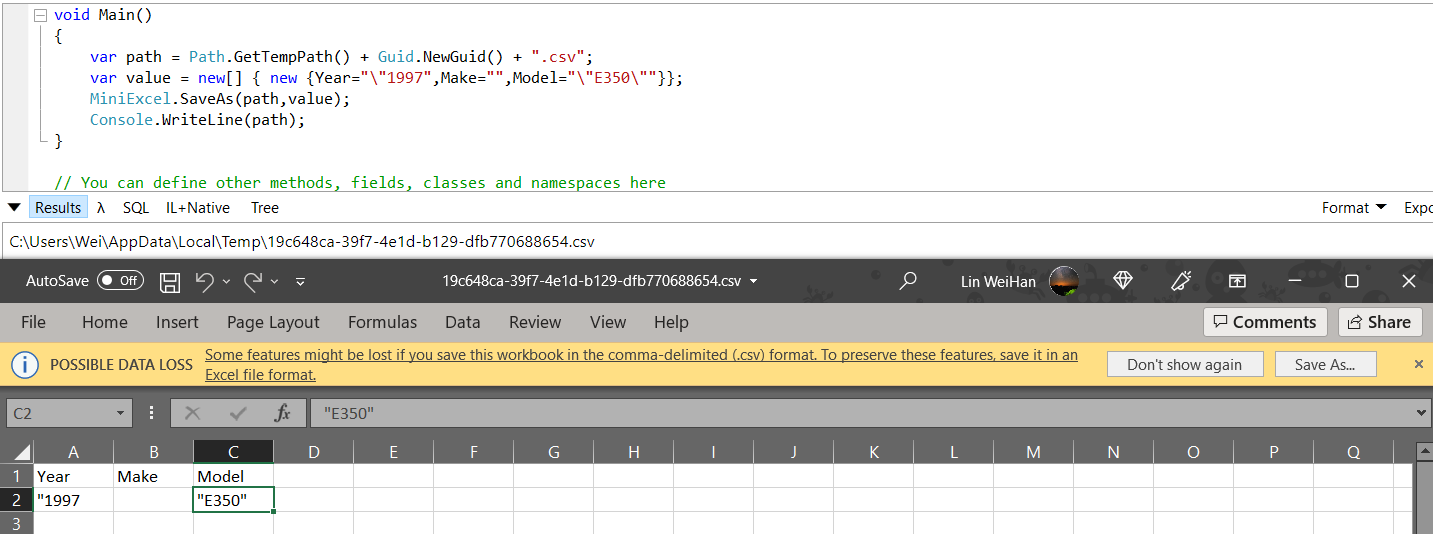 SaveAs CSV show "possible data loss, some feautres might be lost if you ...