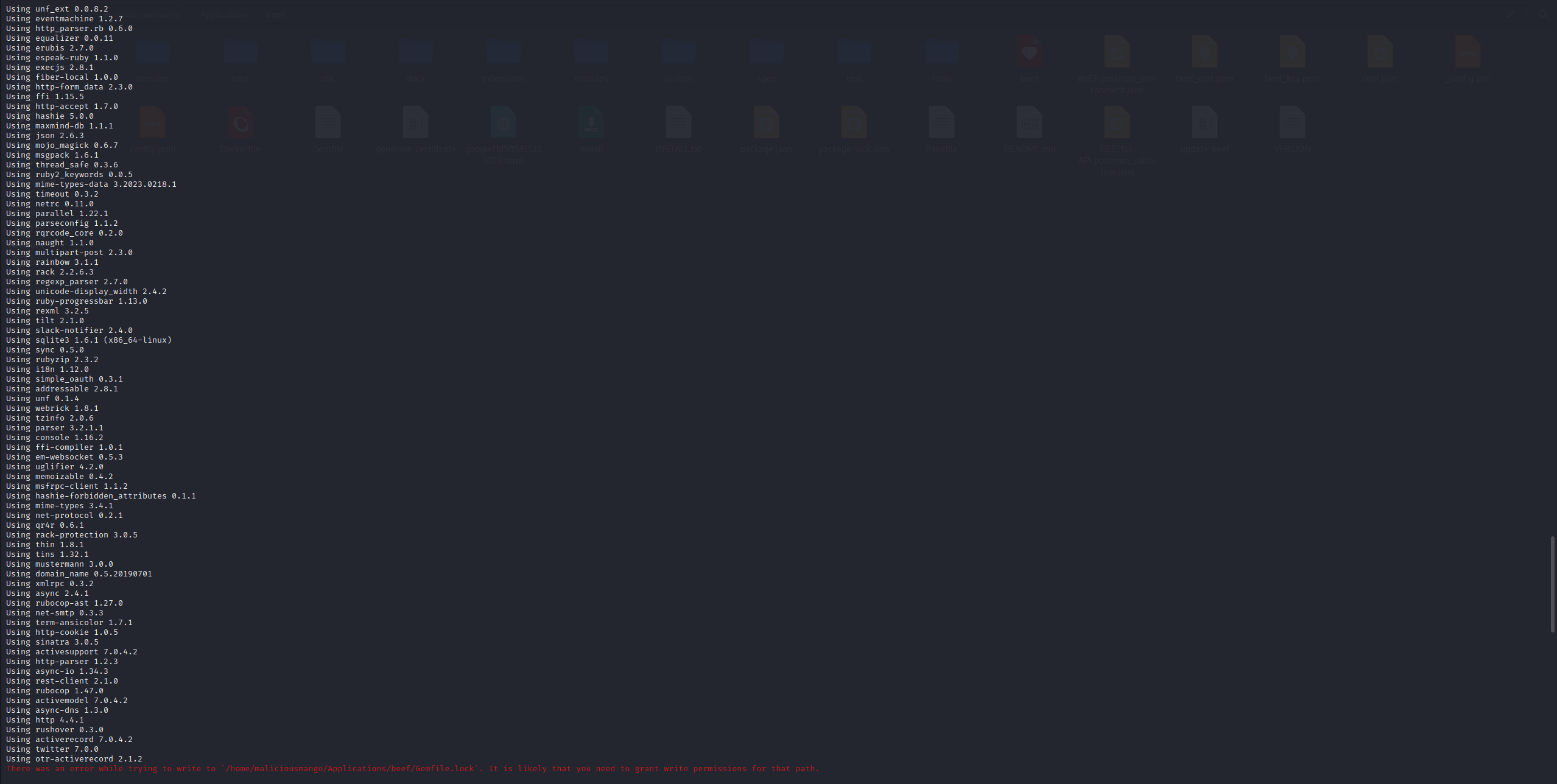 Writing error: grant write permissions · Issue #2746 · beefproject/beef · GitHub