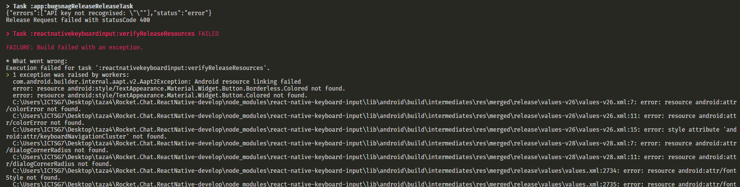 Unable to build release version · Issue #1177 · RocketChat/Rocket.Chat.ReactNative · GitHub