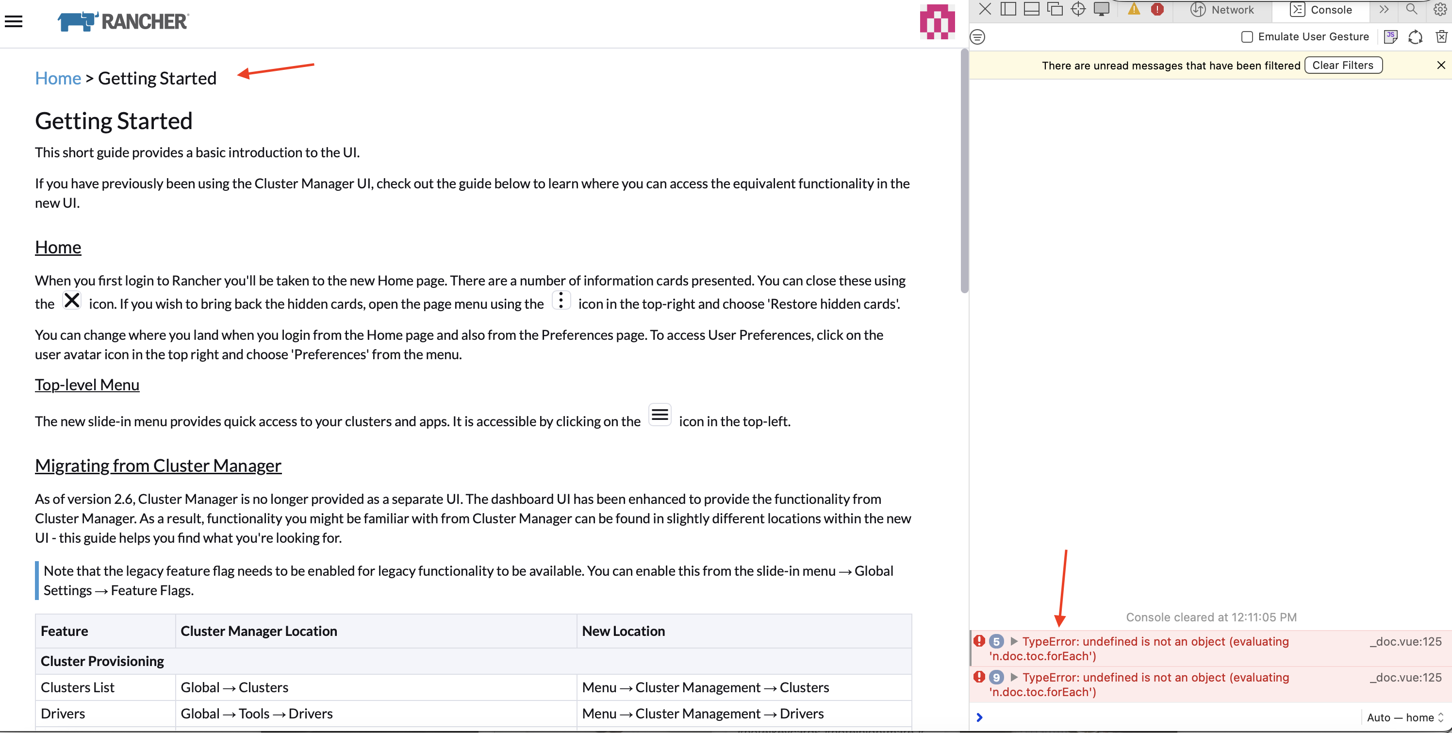 Home: Docs: Getting Started: Error thrown when scrolling the 'Getting Started' page · Issue ...