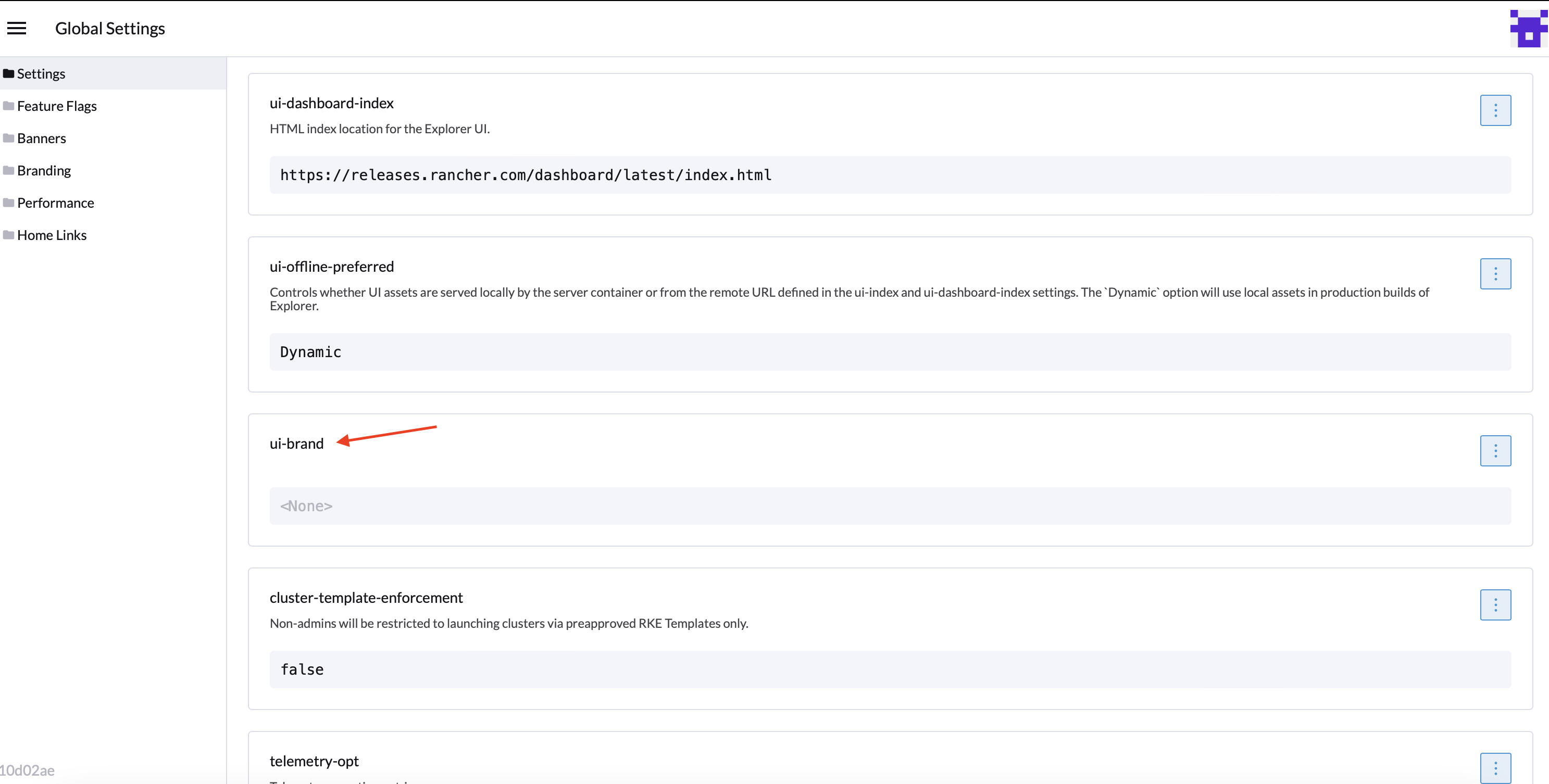 Global Settings: Settings: 'ui-brand' value automatically reverted to none when navigating away ...