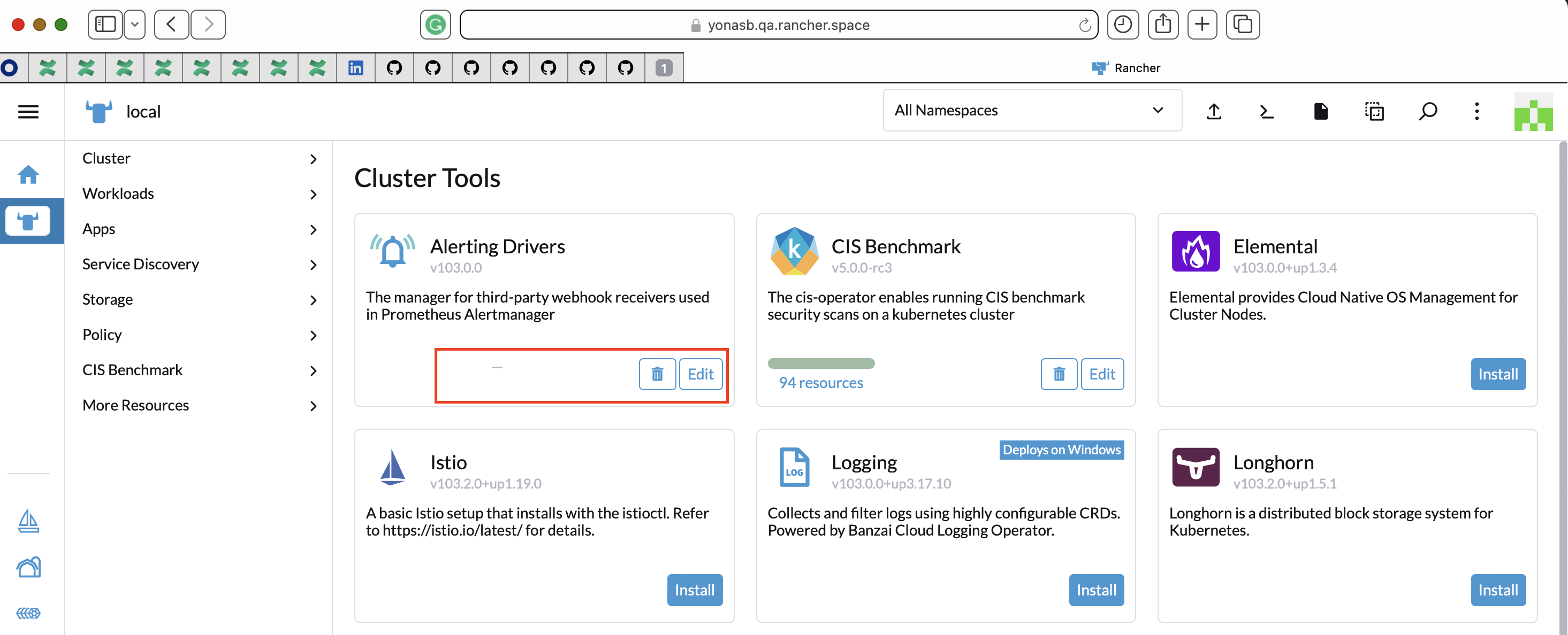 Cluster Tools: 'Install' button displays after installing chart when running Rancher locally ...