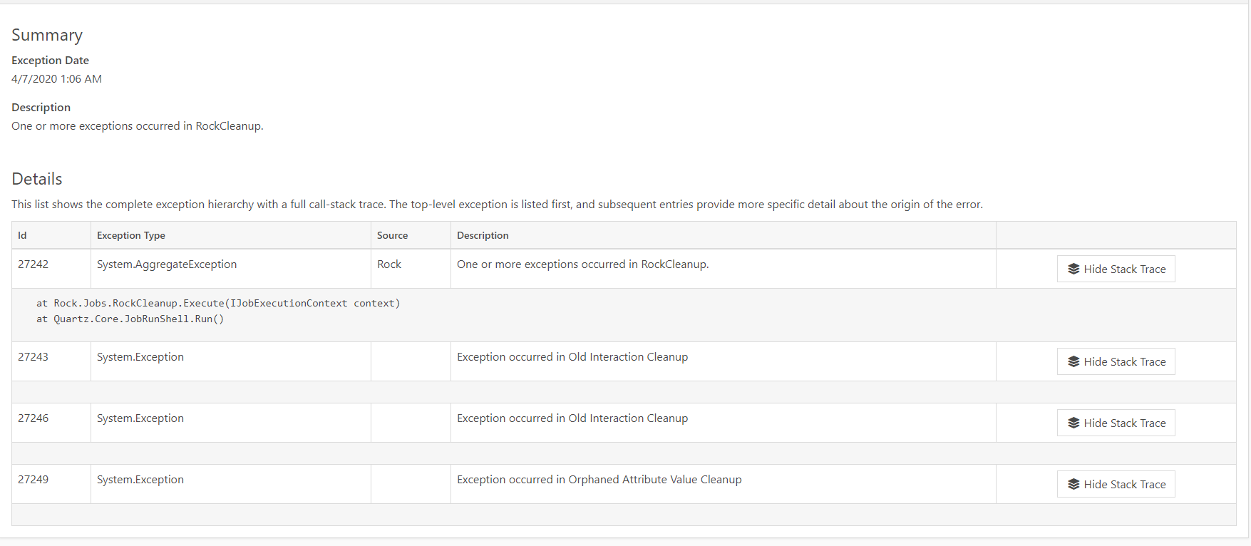 Rock Cleanup job failing · Issue #4174 · SparkDevNetwork/Rock · GitHub