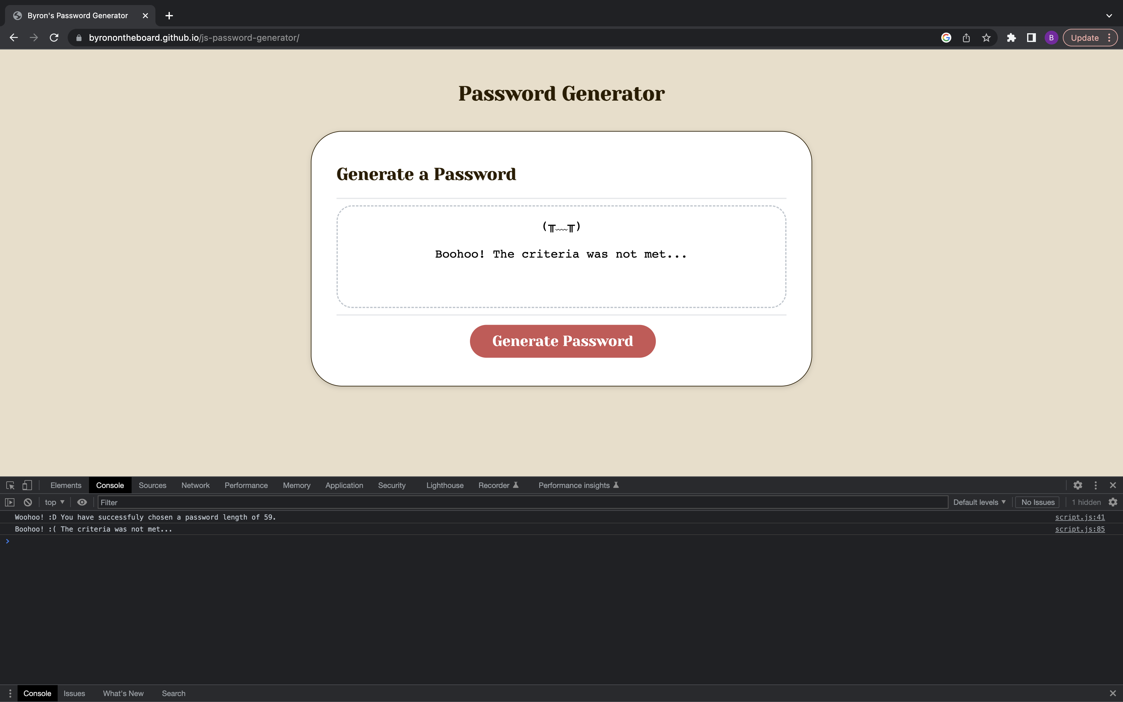 Github Byronontheboardjs Password Generator Creating A Password 3000