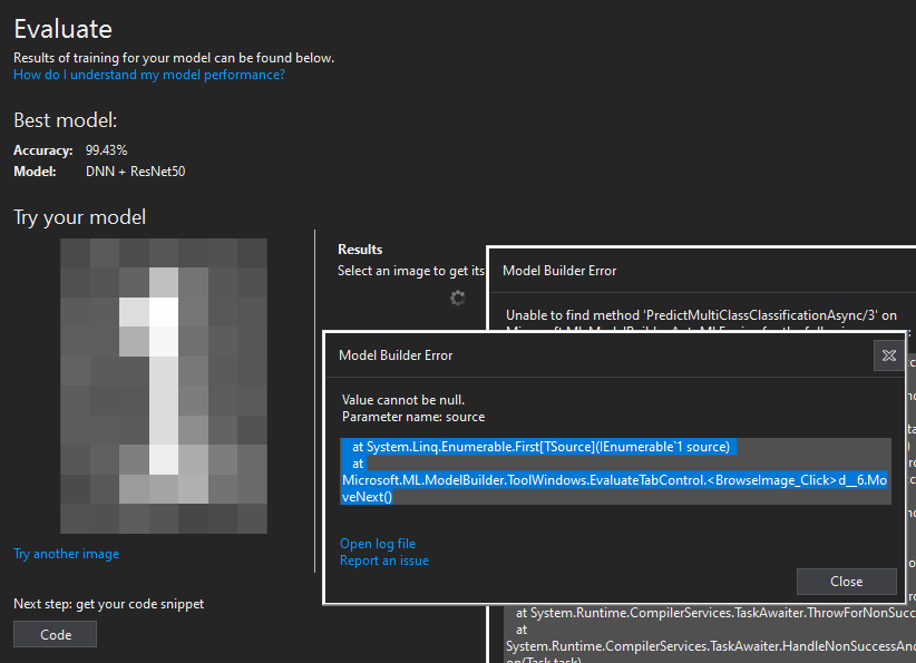 Model builder Error - Unable to find method ...