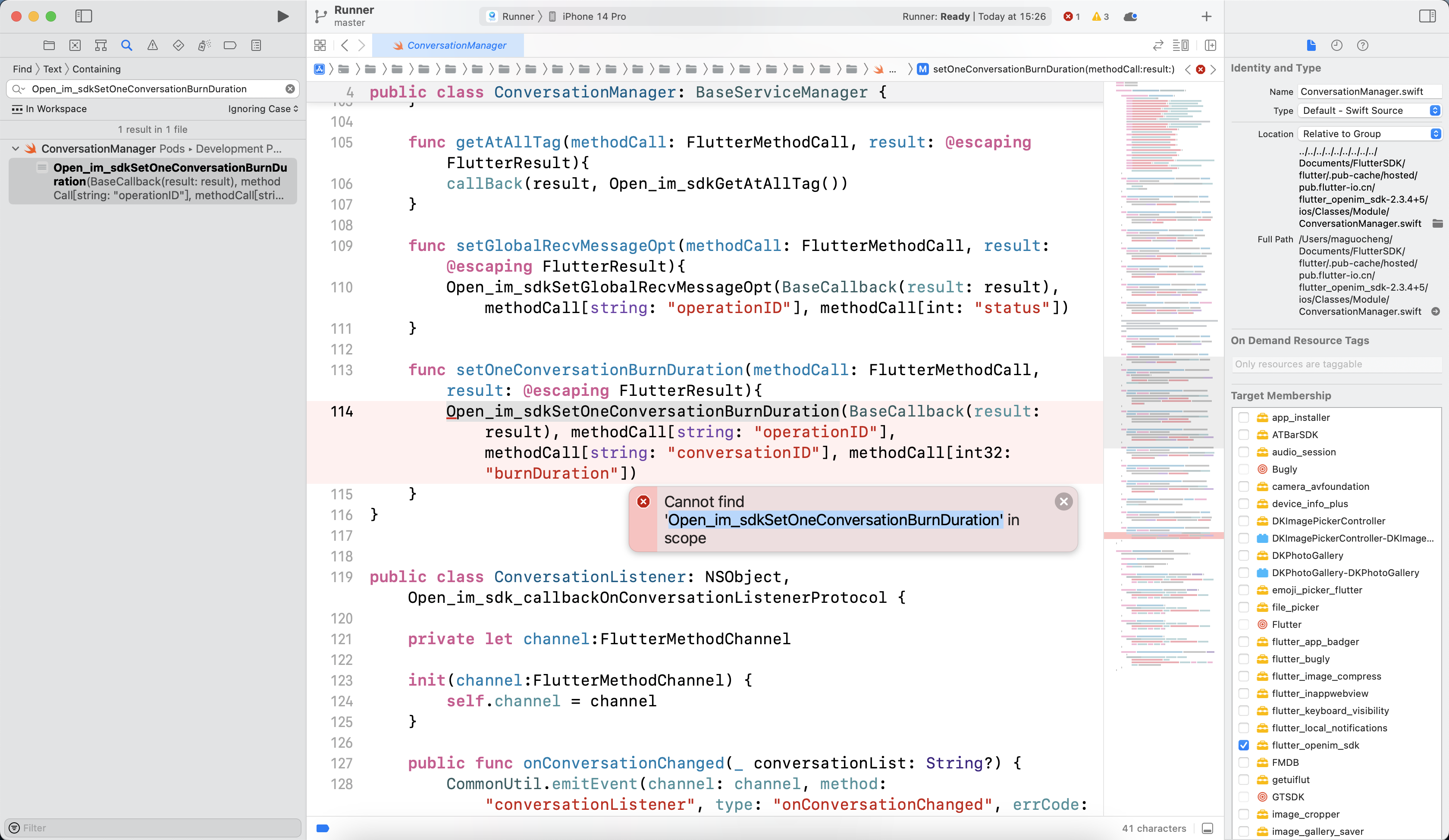 Encountering an error 'Open_im_sdkSetOneConversationBurnDuration' when ... Encountering an error 'Open_im_sdkSetOneConversationBurnDuration' when ...
