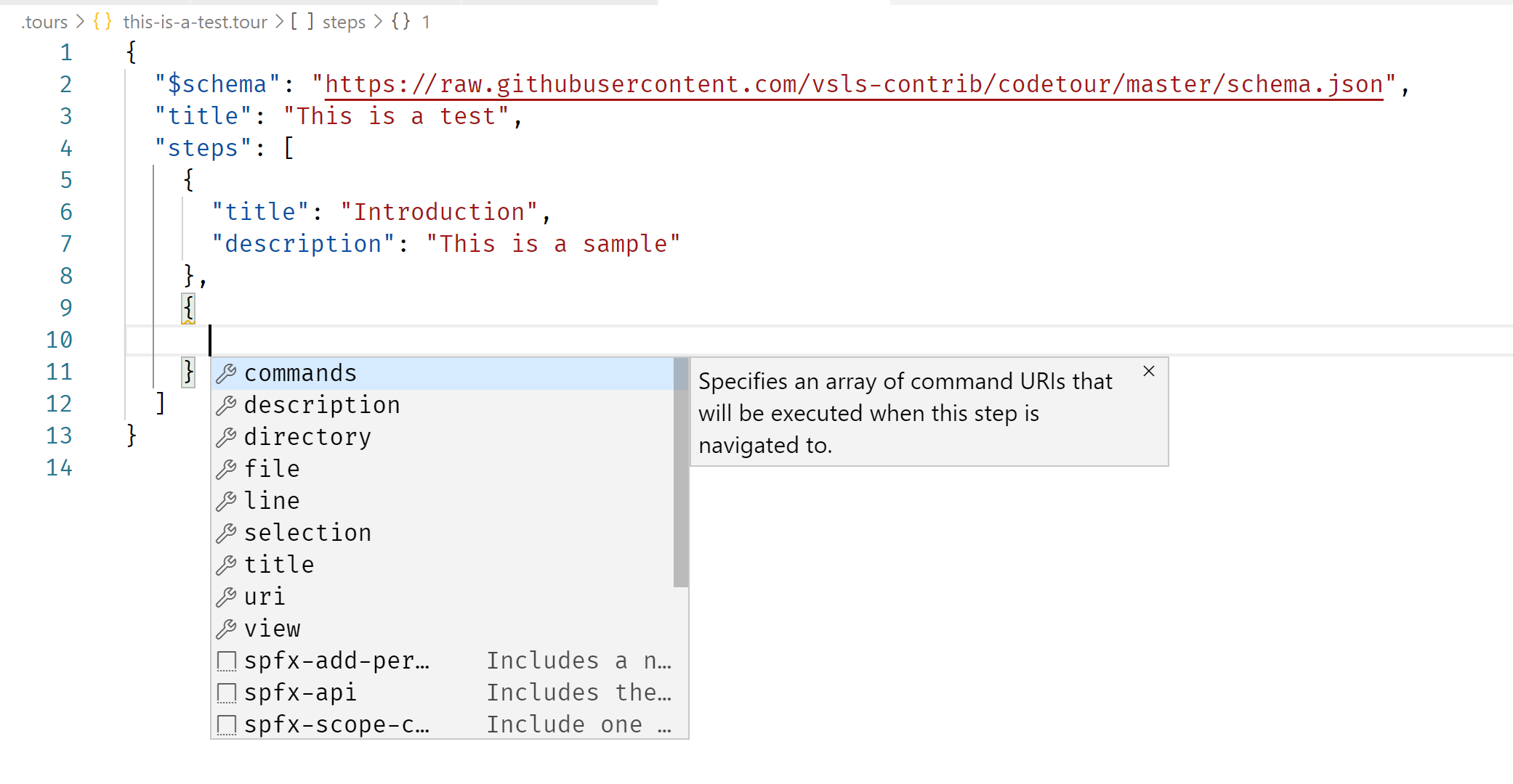 Auto-complete in JSON file · Issue #100 · microsoft/codetour · GitHub