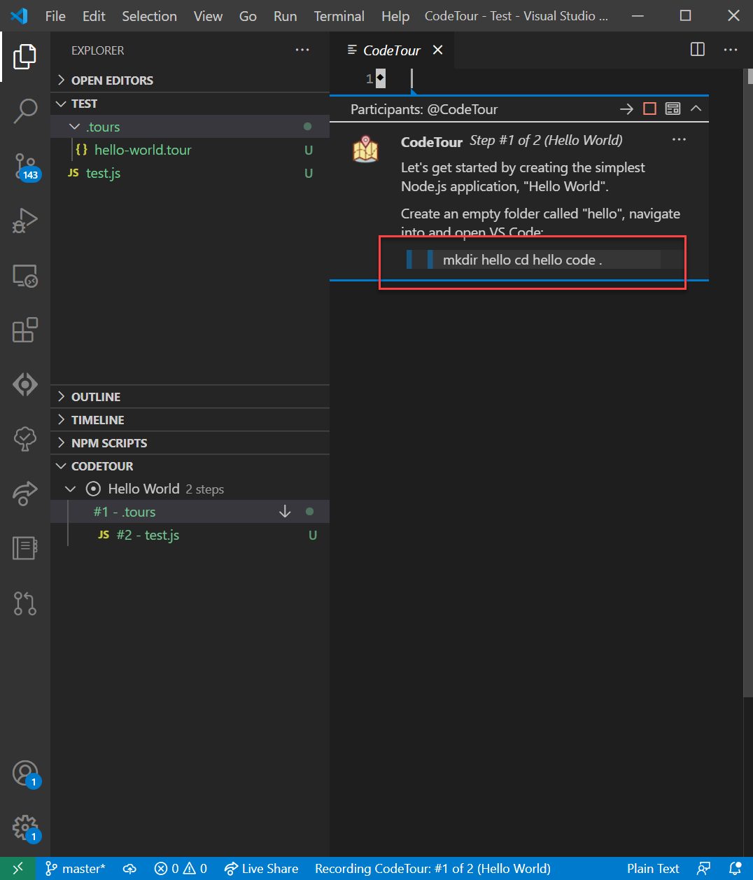 Command links broken right after step creation · Issue #114 · microsoft/codetour · GitHub