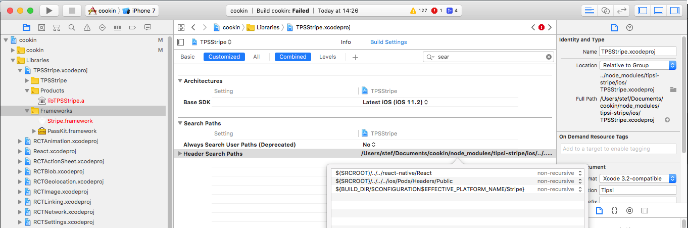 Stripe/Stripe.h' file not found · Issue #230 · tipsi/tipsi-stripe · GitHub