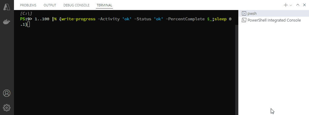 Minimal Progress Bar PercentComplete not working correctly in VSCode ...